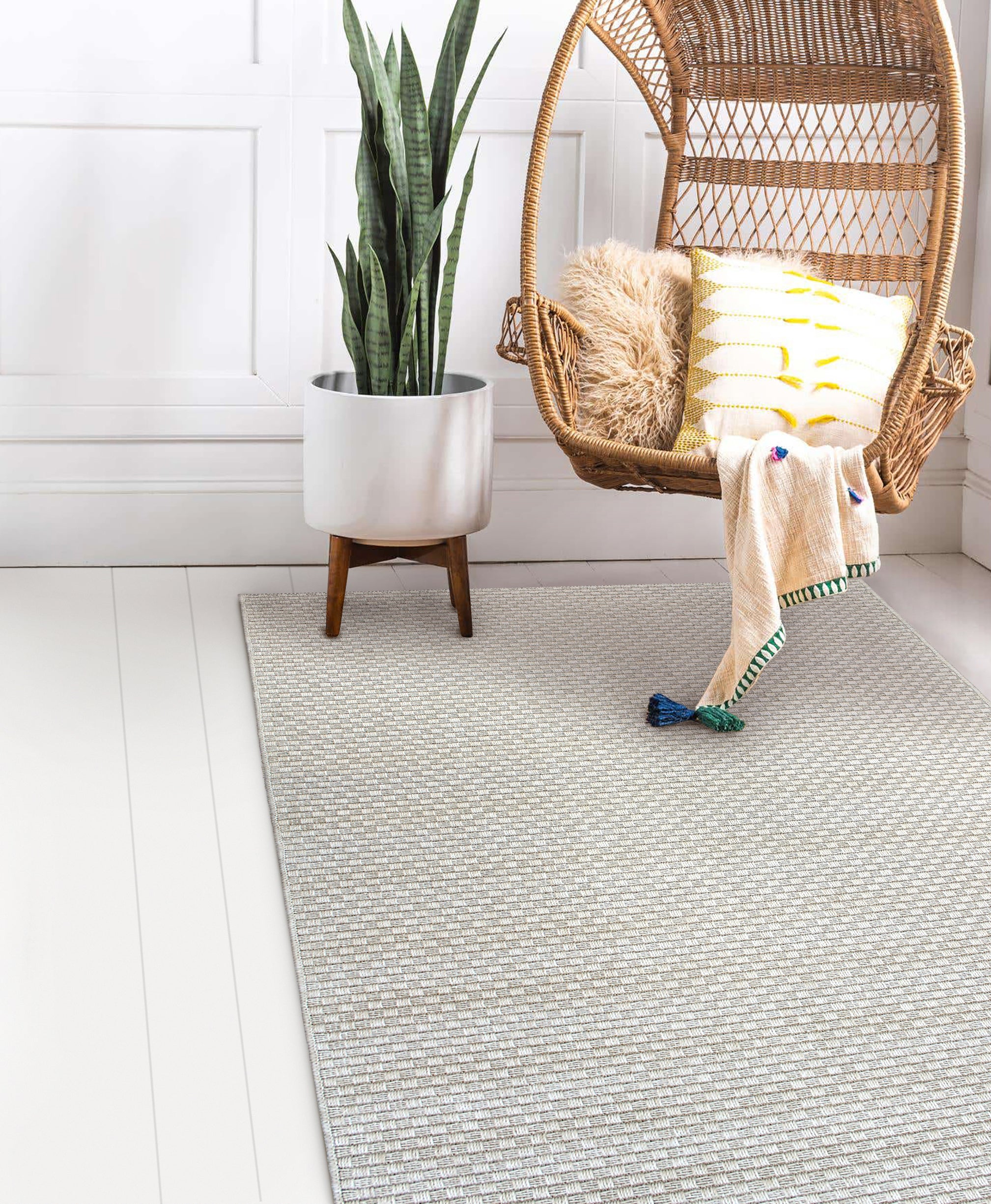 Basket Weave White Swan Indoor-Outdoor Area Rug | Avocado Decor