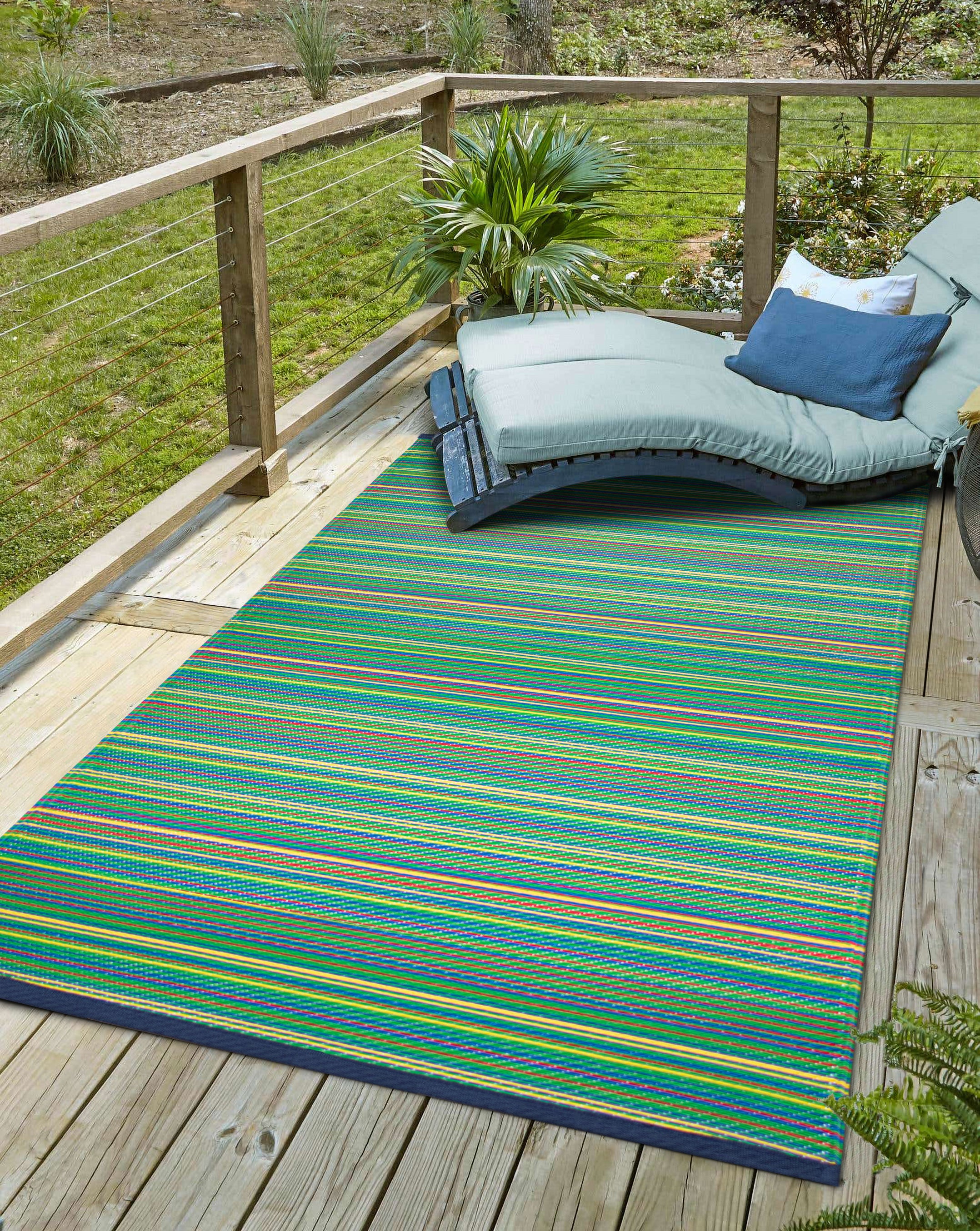 Drizzle Multi Green Reversible Indoor-Outdoor Mat | Avocado Decor